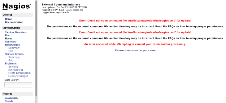 Nagios Error: Could not open command file for update - GeekPeek.Net